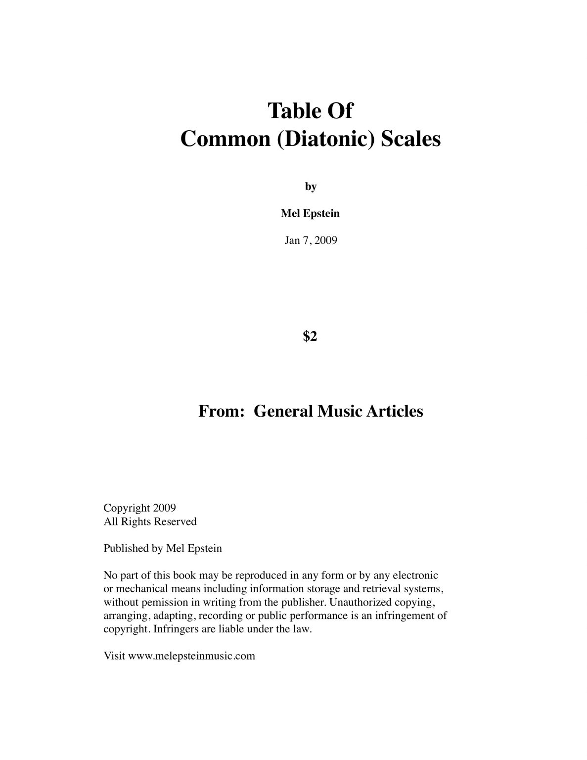Table of Common (Diatonic) Scales - Epstein Music Instruction ...